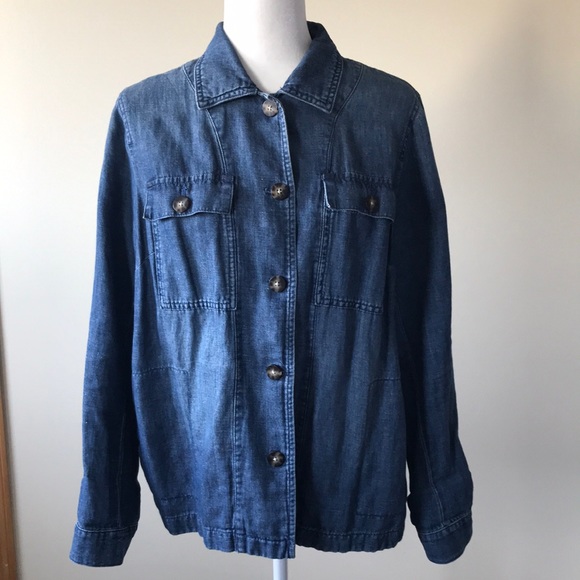 J. Jill | Jackets & Coats | Jjill Linendenim Blend Barn Shacket With 4 ...